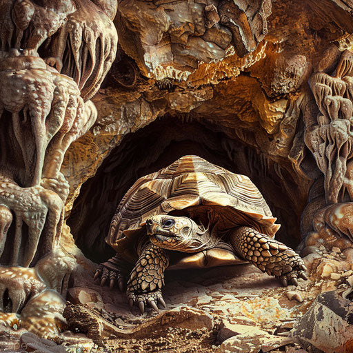 Texas tortoise at cave entrance, intriguing rock formations and mystery ...