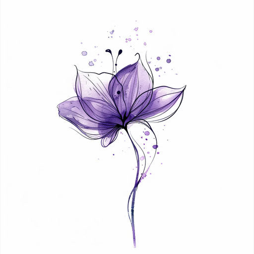 Minimalist violet flower with fine lines and a splash of purple ...