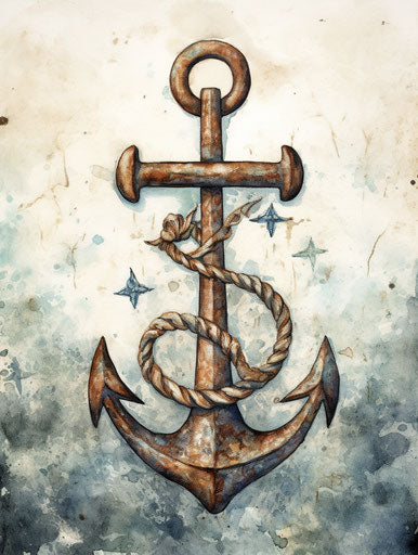 A brown anchor on white background, indigo and bronze style – IMAGELLA