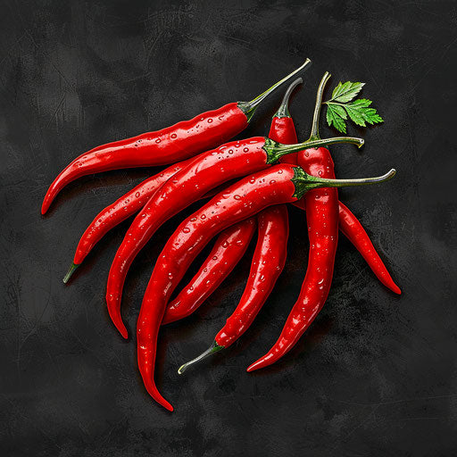 Realistic chili illustration on dark charcoal background with dramatic ...