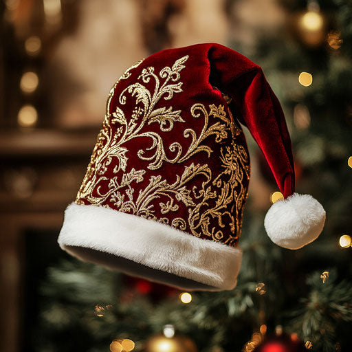 Velvet Santa Hat with Gold Embroidery for Festive Wear – IMAGELLA