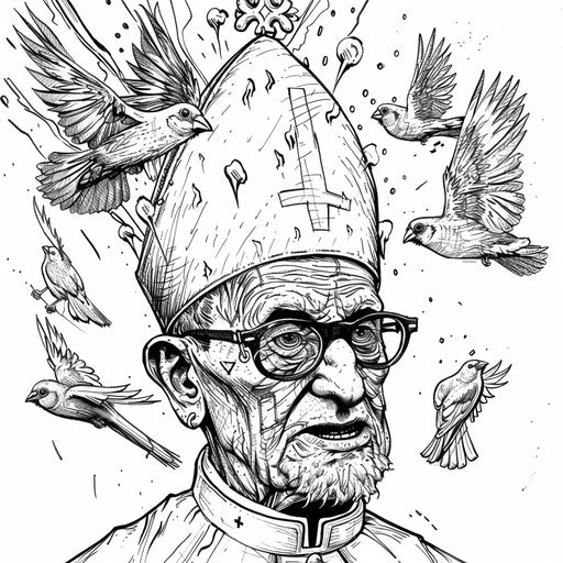 Satirical political cartoon with a cardinal in coloring book style ...