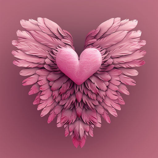 Pink realistic heart with detailed wings and random background – IMAGELLA