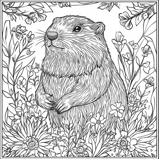 Groundhog with floral accents in the style of Teagan White Coloring ...