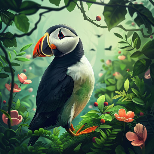 Puffin with a lush green forest background – IMAGELLA