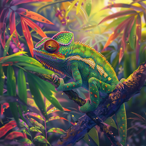 Chameleon blending into a vibrant jungle – IMAGELLA