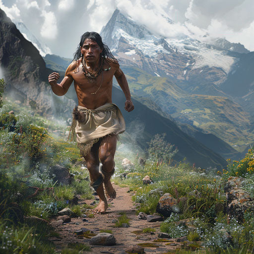 Male Inca running, Andes mountains path, Hyperrealistic – IMAGELLA