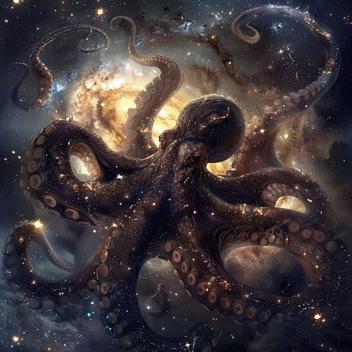 An artistic interpretation of an octopus as a celestial being, with ...