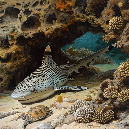 Resting zebra shark sandy alcove, curious turtle coral – IMAGELLA