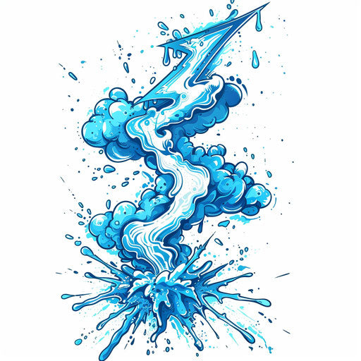 Dramatic tattoo sketch of a large thunderbolt with splashing water ...