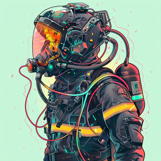 Futuristic firefighter with advanced gear and neon accents – IMAGELLA