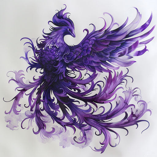 Violet phoenix rising, tattoo style, white background – IMAGELLA