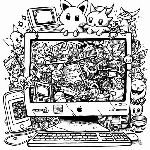 A whimsical computer with animated characters popping out – IMAGELLA