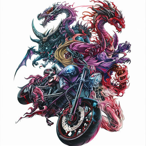 Fantasy themed motorcycle tattoo design with mythical creatures and a ...