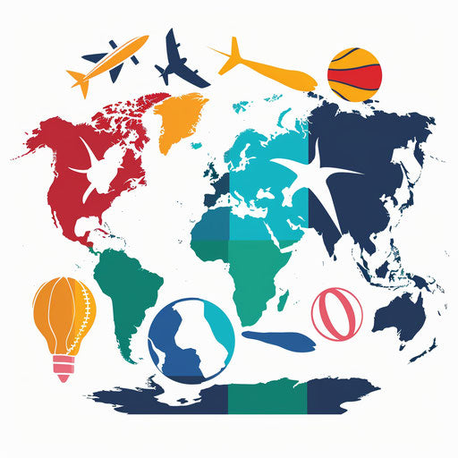 Sports map logo with elements integrated into the continents – IMAGELLA