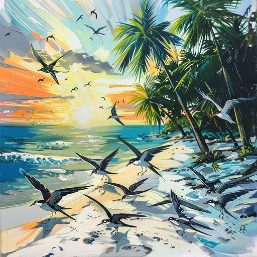 Swallow-tailed kites on tropical beach at sunset – IMAGELLA