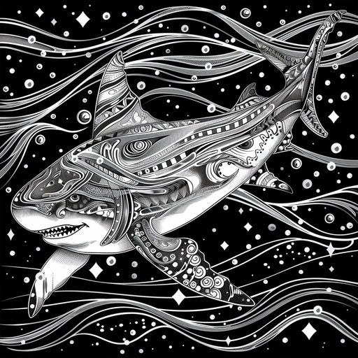 A mystical shark with glowing patterns in a dark ocean – IMAGELLA