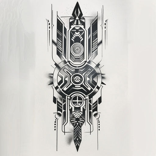 Cyber tribal tattoo with ancient tribal symbols and futuristic ...