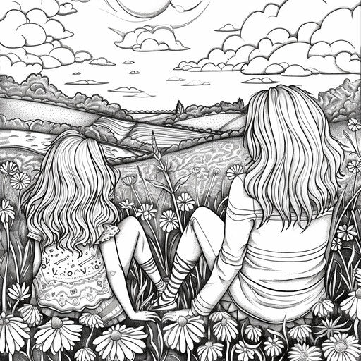 Best friends in a dreamy landscape, in the style of Mindy Sommers ...