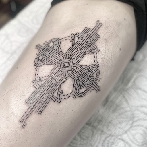 Futuristic Celtic cross with digital designs on white background – IMAGELLA