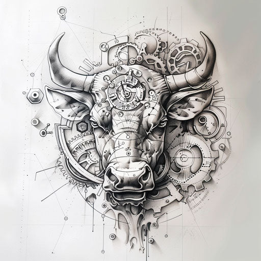 Industrial tattoo sketch of the Taurus constellation with mechanical ...