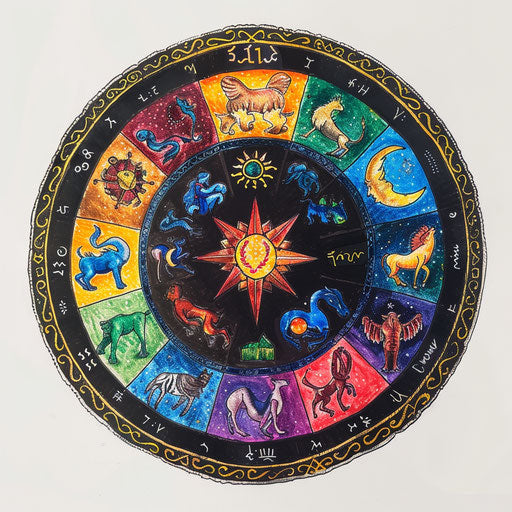 Zodiac wheel tattoo sketch with vibrant colors – IMAGELLA