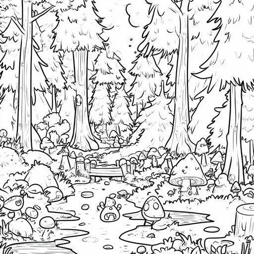 Cartoon forest with adventurous characters, in the style of Butch ...