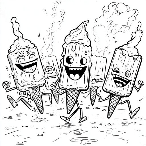 Humorous scene of popsicles dancing with ice cream cones – IMAGELLA