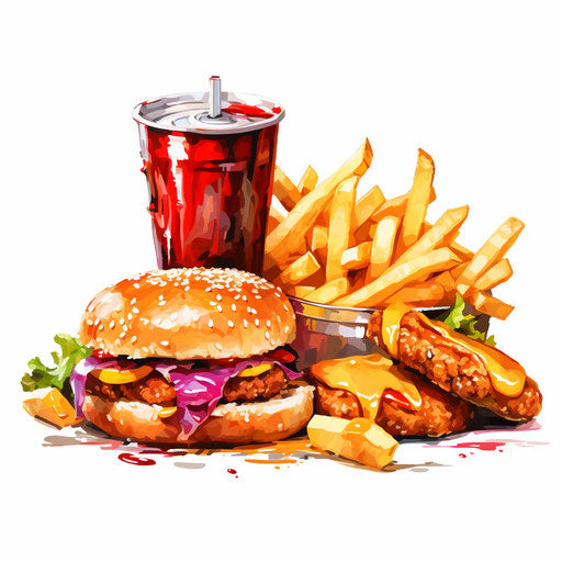 Junk food art resembling an Oil painting, on white backdrop – IMAGELLA