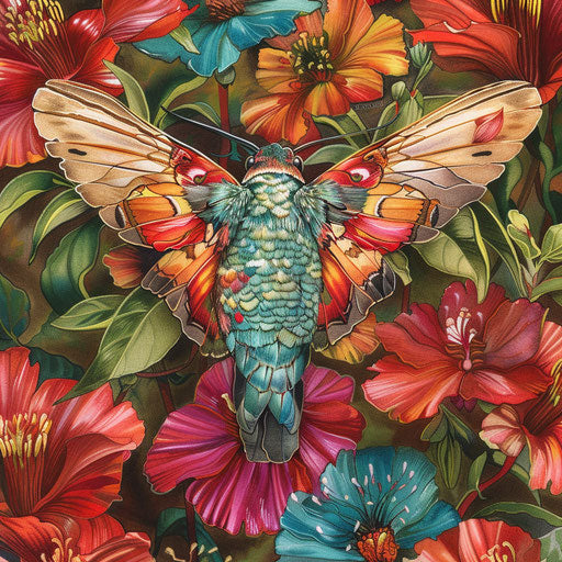 Humming bird moth with vibrant blossoms – IMAGELLA