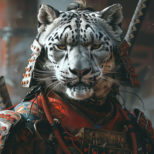 Snow leopard in samurai armor, ready for battle in a historical ...