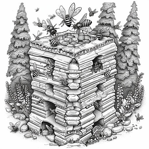 Detailed beehive cross-section with bees at work – IMAGELLA