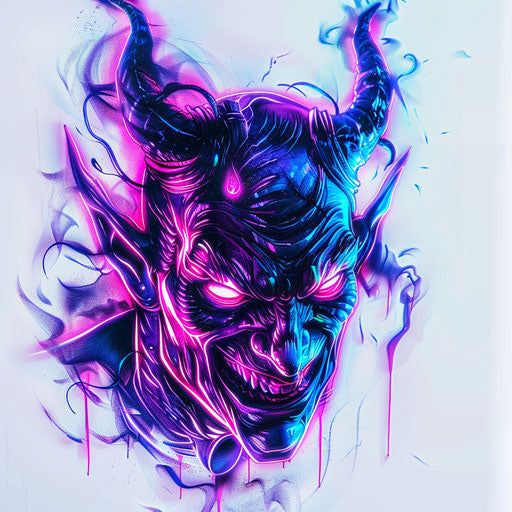 Neon devil tattoo concept, glowing with bright neon colors against a ...