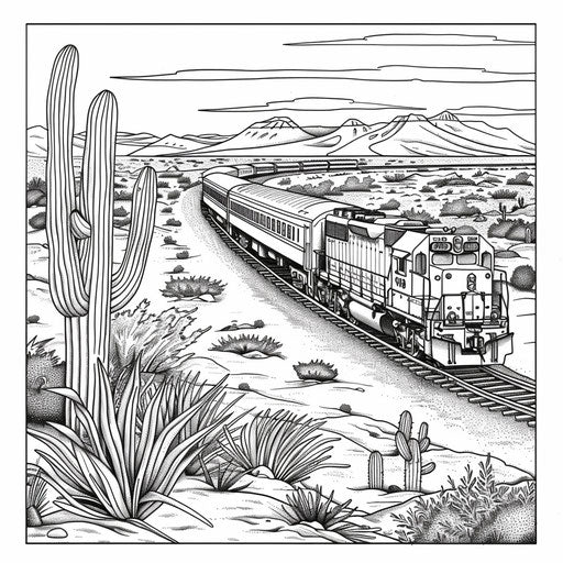 Train journey through a desert with cacti and sand dunes – IMAGELLA