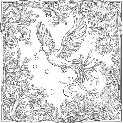 Whimsical underwater scene with a phoenix in the style of Jen Bartel ...