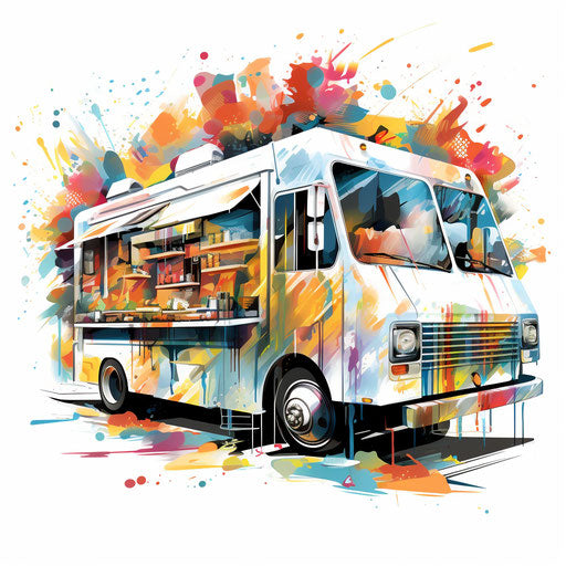 Food truck clip art in the style of Impressionistic Art, on a white ...