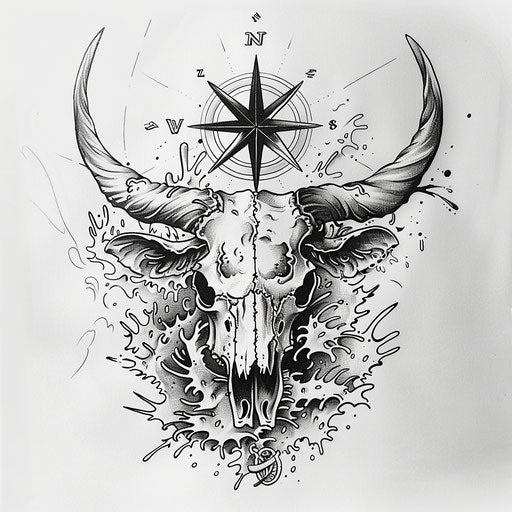 Cow skull with ocean waves and compass – IMAGELLA