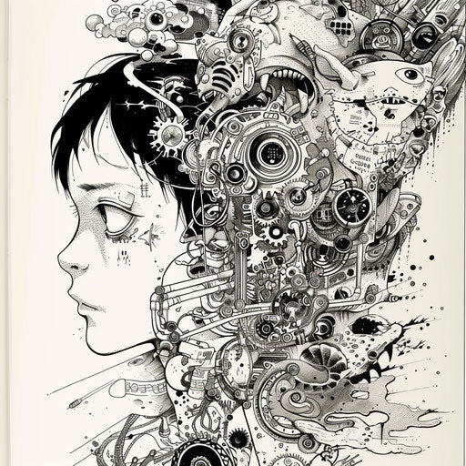 Intricate grunge art tattoo with mechanical designs and clockwork ...