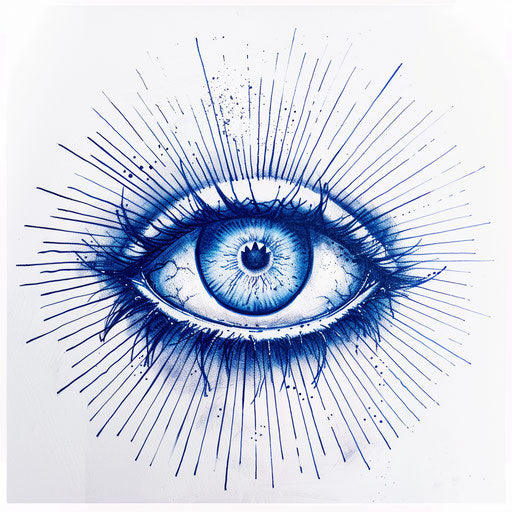 Illustration of mystical third eye chakra tattoo, indigo eye with light ...