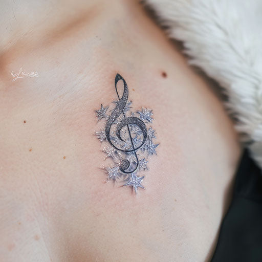 Frozen treble clef tattoo shimmering on pure white background – IMAGELLA