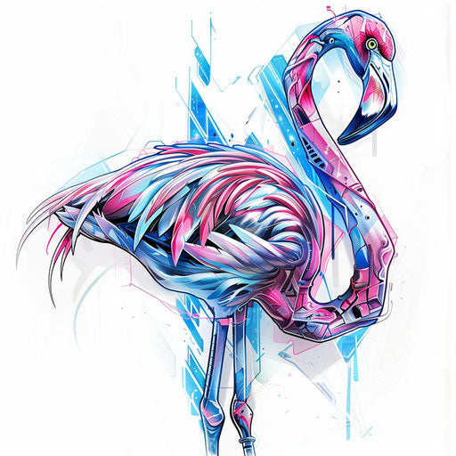 Futuristic cyberpunk flamingo tattoo with metallic elements and blue ...