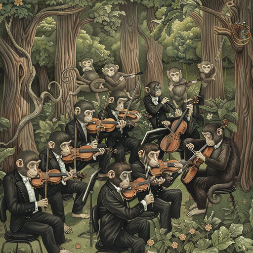 Monkeys conducting a symphony orchestra in the forest – IMAGELLA