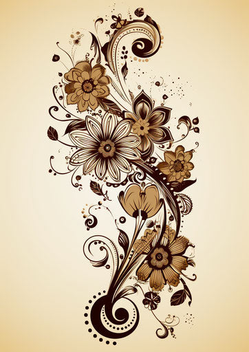 Indian henna design, cartoon abstraction style, sepia tones, floral ...