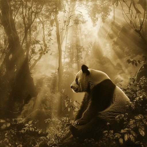 Giant panda in an ethereal sepia forest scene – IMAGELLA