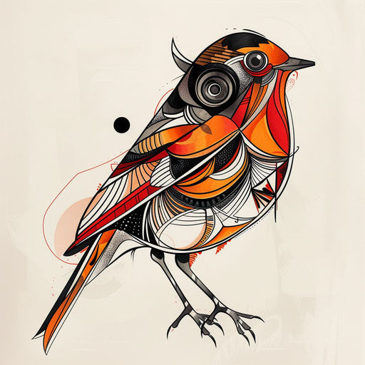 Stylized flat sketch of a robin with bold geometric patterns – IMAGELLA