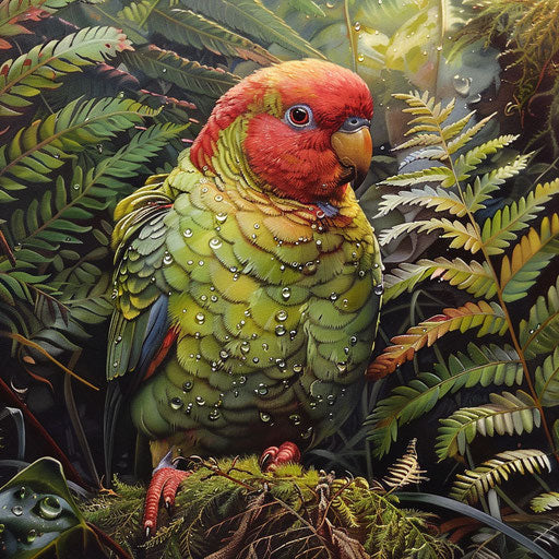 Swift parrot among ferns and moss – IMAGELLA