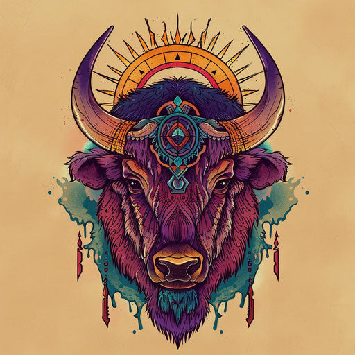 Flat tattoo sketch of a bison with a vintage color scheme – IMAGELLA