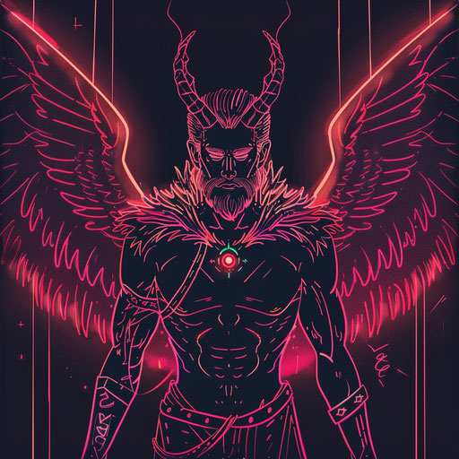 Modern flat tattoo sketch of Lucifer with neon lighting effects – IMAGELLA
