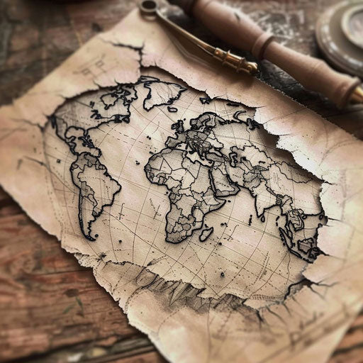 Flat tattoo sketch of a micro realism partial world map – IMAGELLA