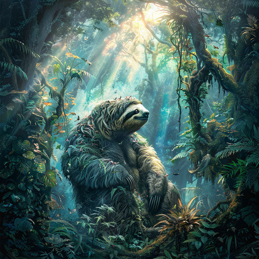 Giant sloth in dramatic forest, intense lighting – IMAGELLA